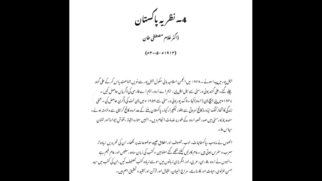 Nazaria Pakistan By Dr Ghulam Mustafa Khan - YouTube