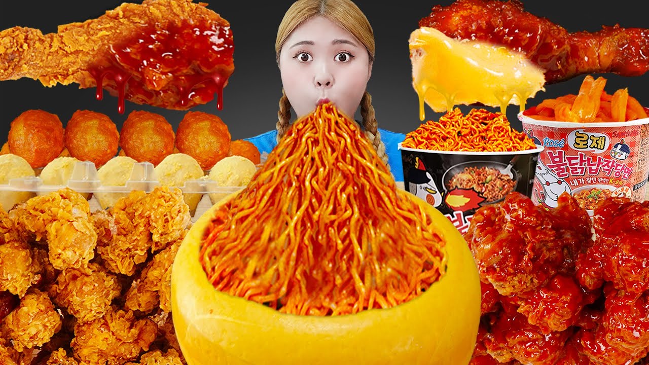 Spicy Fried Chicken Mukbang 하이유의 핵불닭 뿌링클 치킨 먹방 모음! Korean Chicken Fire ...