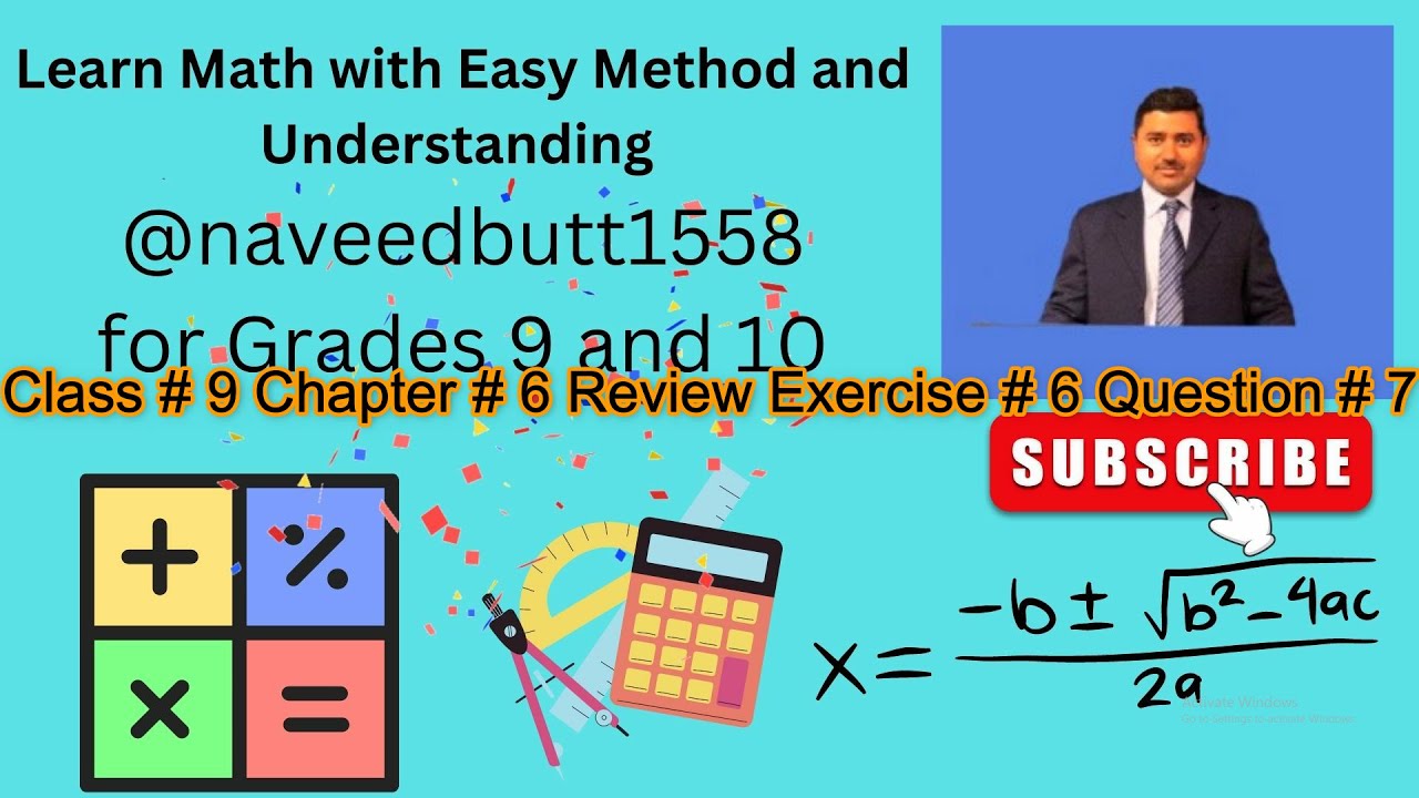 Math 9th Class Chapter # 6 Review Exercise # 6 Question # 7 Find the ...