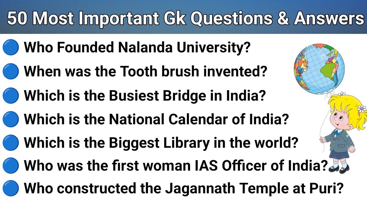 50 Most Important Gk Questions and Answers | General Knowledge | Gk ...