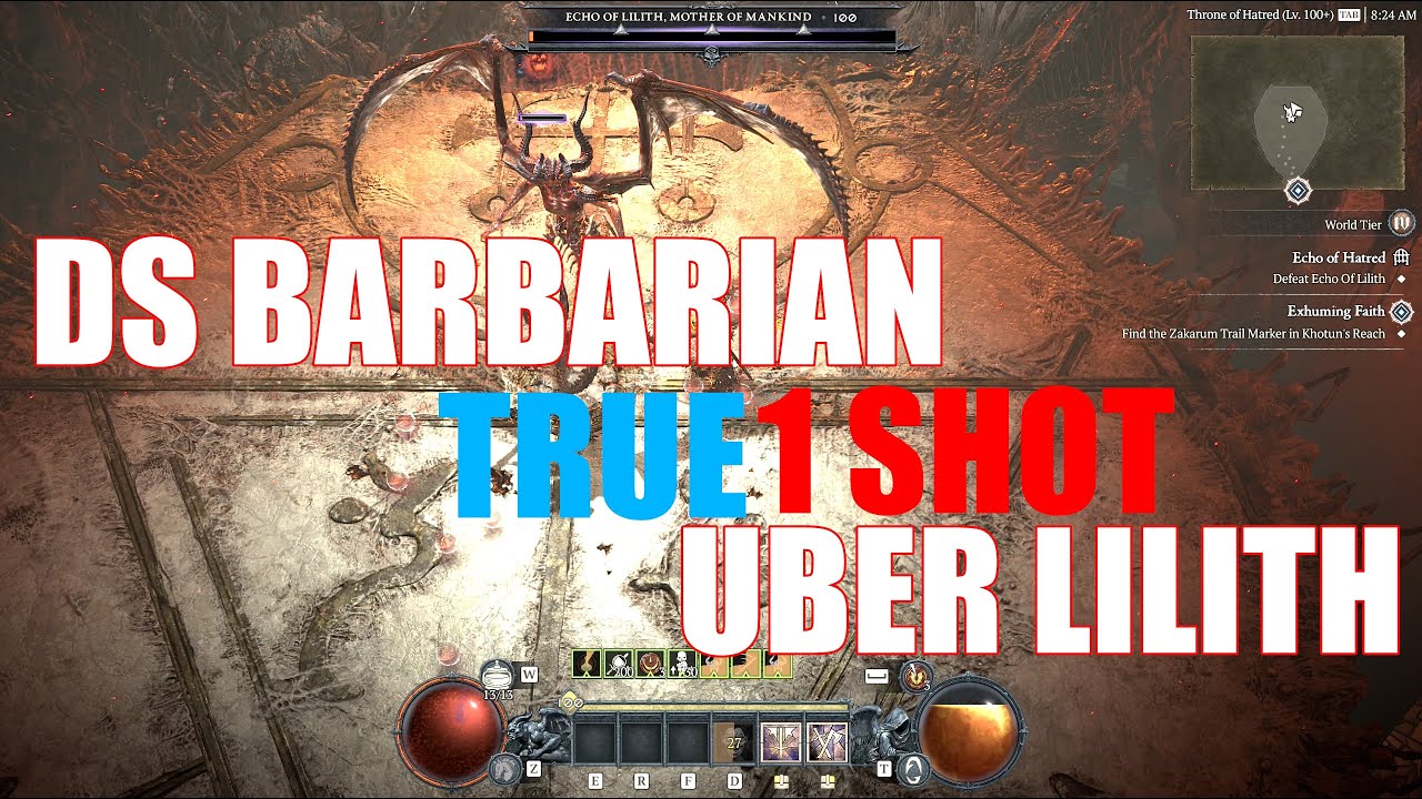D4 Season 2 DS Overpower Barbarian True 1 shot Uber Lilith | NO Shouts ...