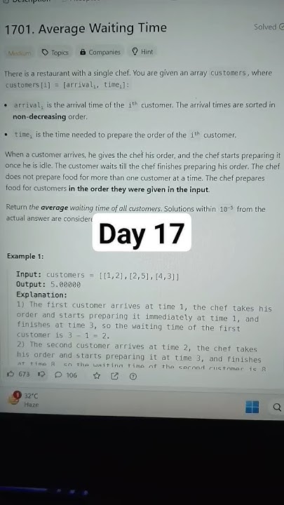 Average Waiting Time Blind 75 Leetcode Question 17 Leetcode Coding Challenge