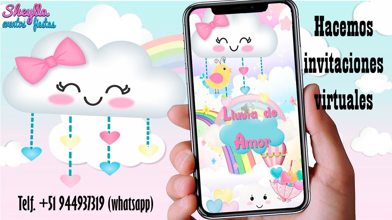 Invitación lluvia de Amor, nubes y arcoíris, invitación virtual, video ...