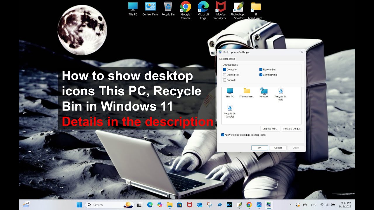 How to show desktop icons This PC, Recycle Bin in Windows 11 - YouTube