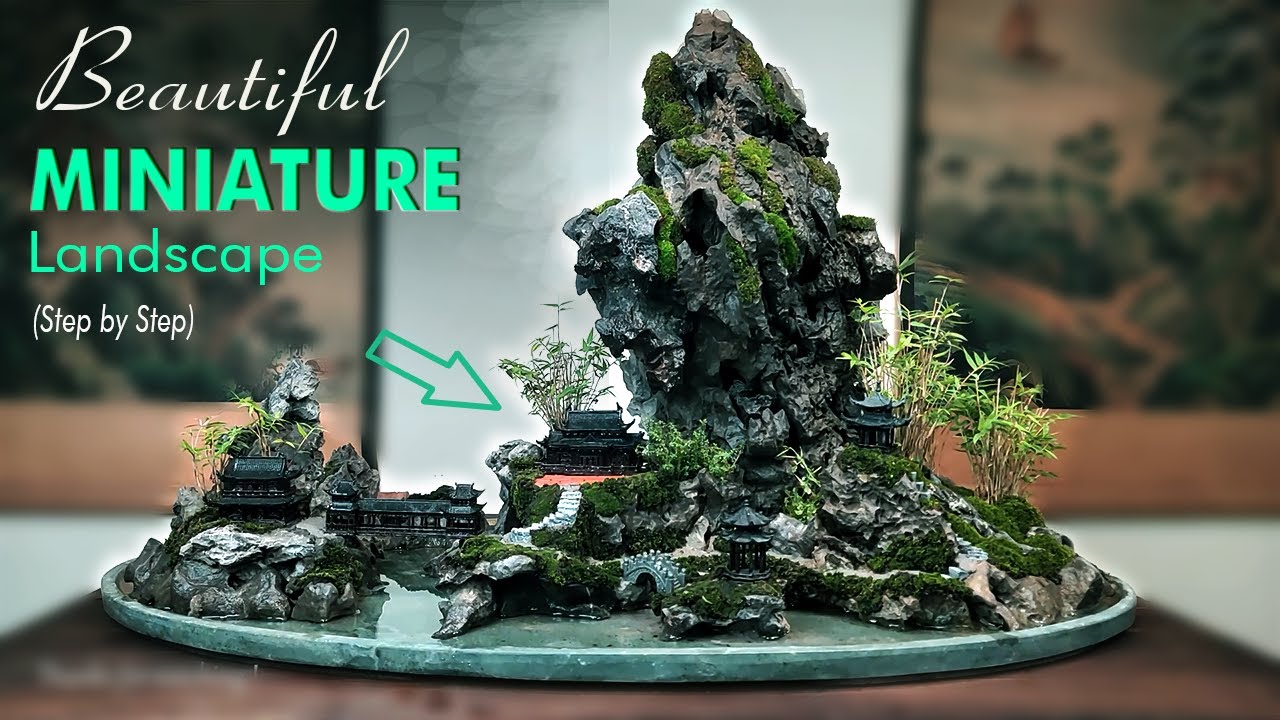 Beautiful Miniature Landscape with Natural Stone and Temple Model ...