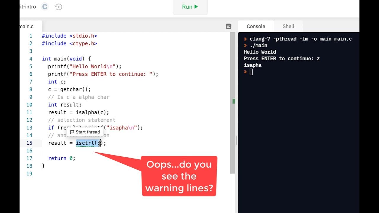 C Programming Skills Using Replit Selection Statements Intro Youtube