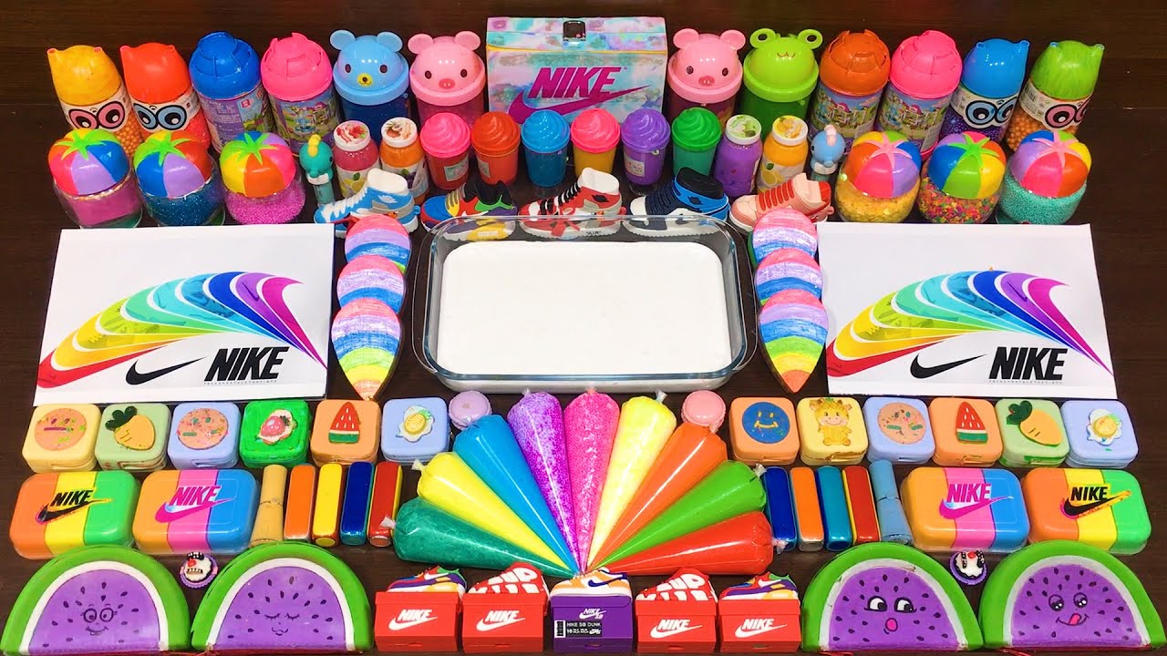 NIKE SLIME ! Mixing Random Things into GLOSSY Slime ! Satisfying Slime ...