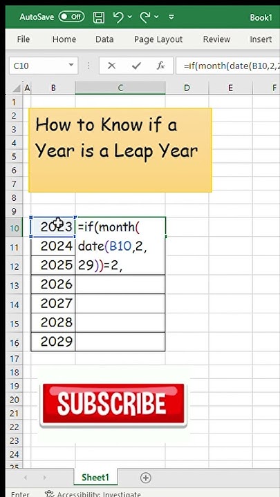 How to Know if a Year is a Leap Year in Excel - YouTube