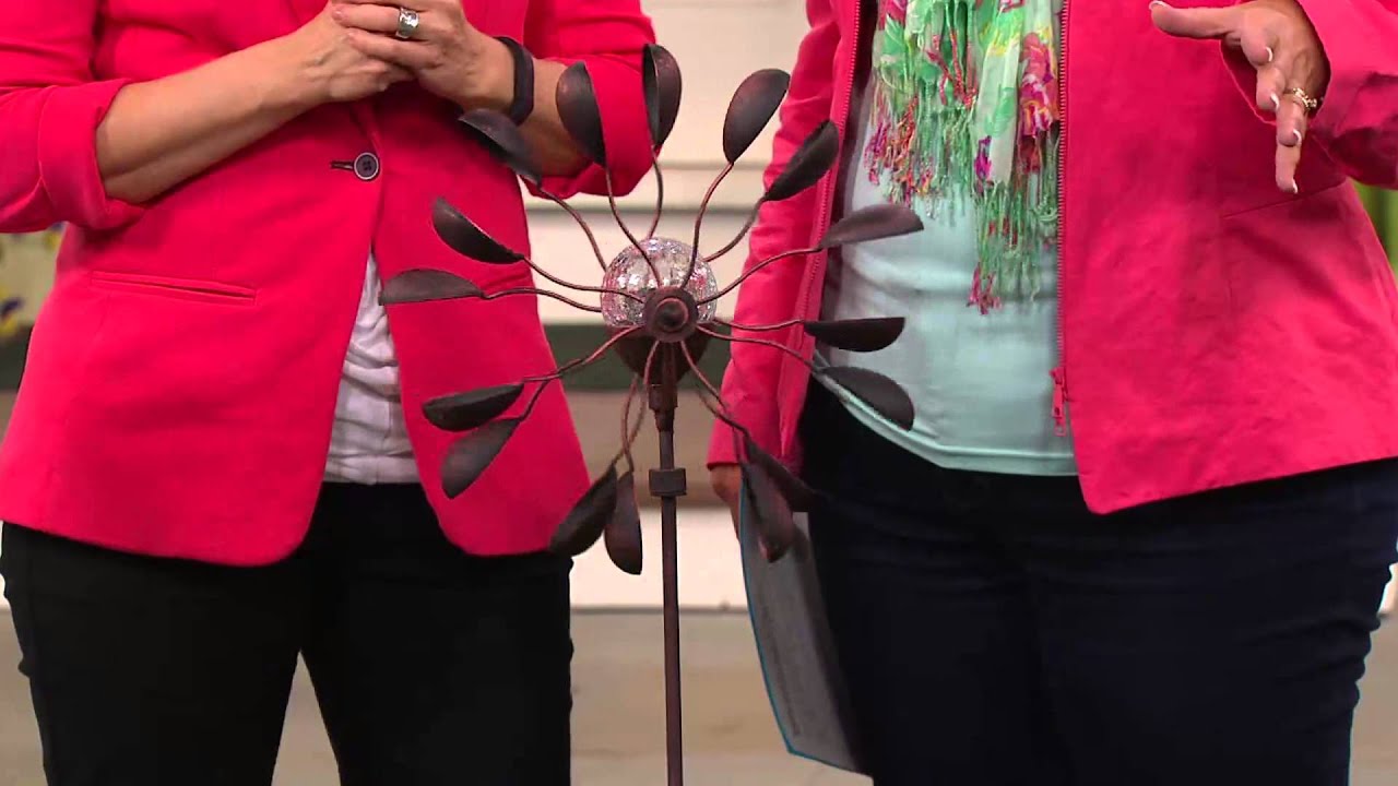 Compass Home 40" Solar Wind Spinner w/Color Changing Crackle Globe with ...