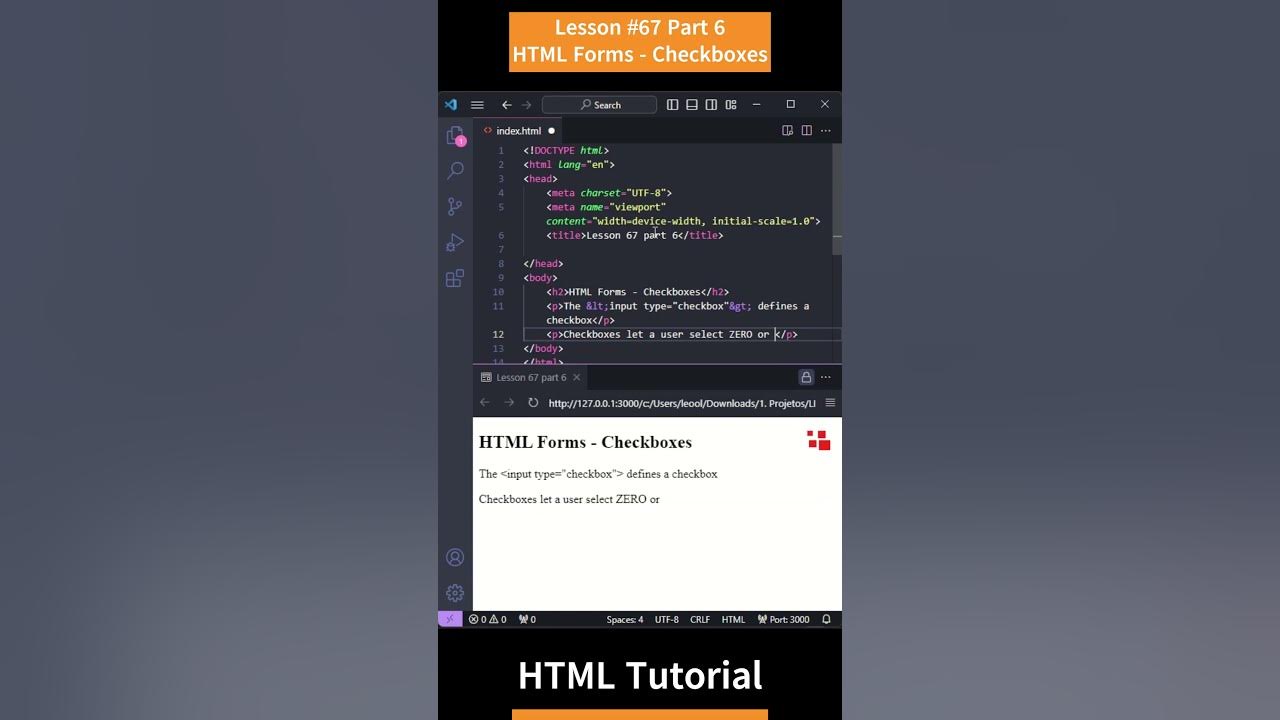 Html Tutorial Lesson 67 Html Forms Checkboxes Part 6 Shorts Html Htmltutorial Css Js 9714