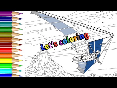 Coloring Paragliding flying over Mountain Lake - YouTube