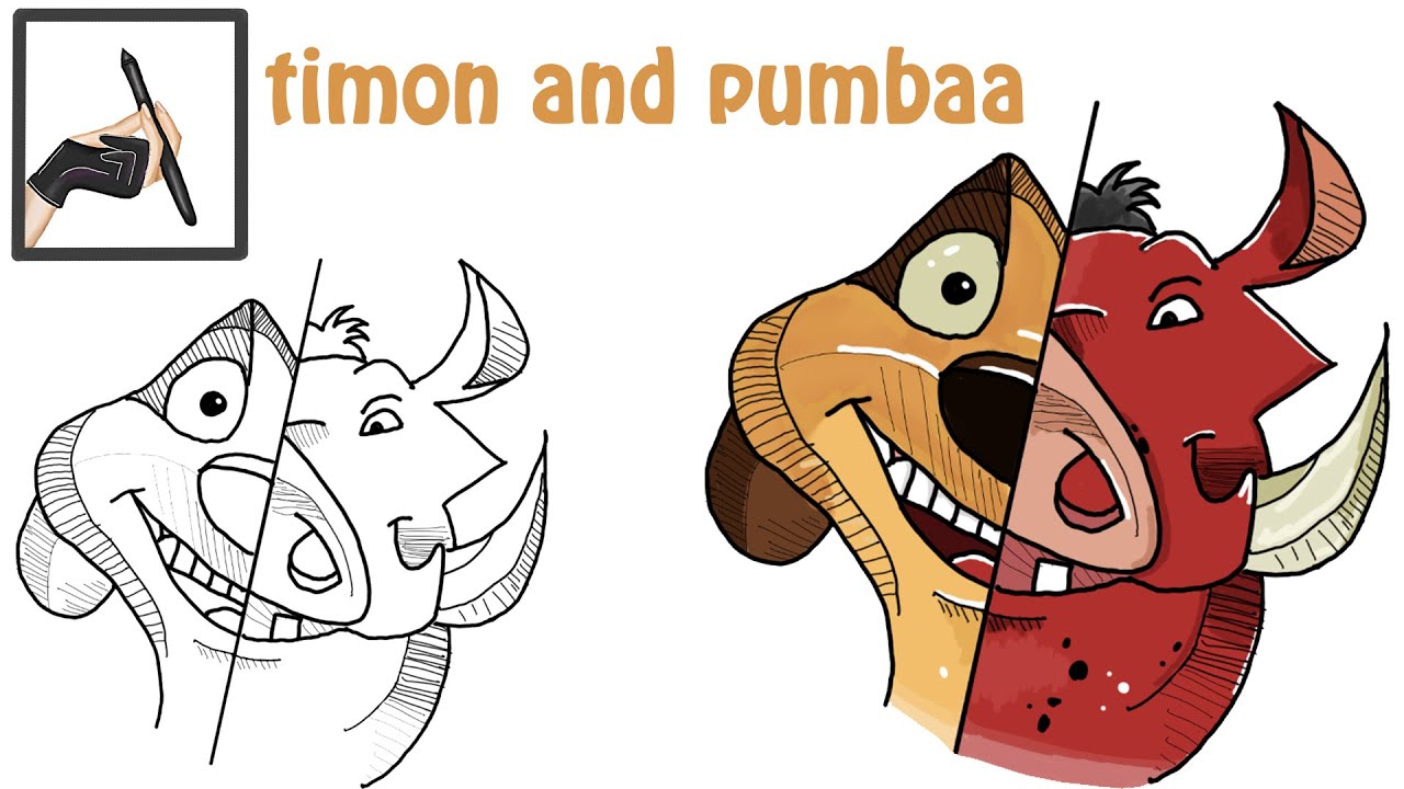 How to Draw timon and pumbaa- step by step- Jak narysować Timona i ...