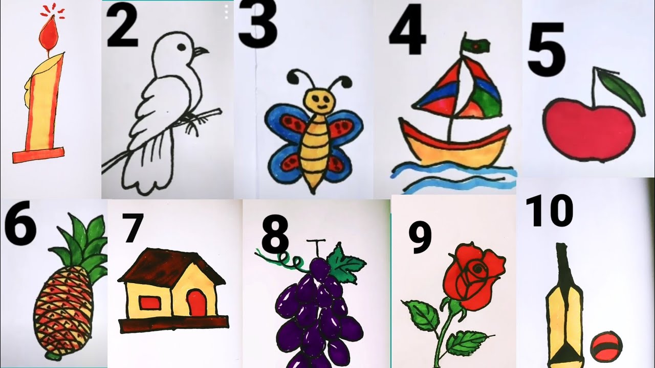 How to draw pictures using number 1 to 10//Number Drawing //Number ...