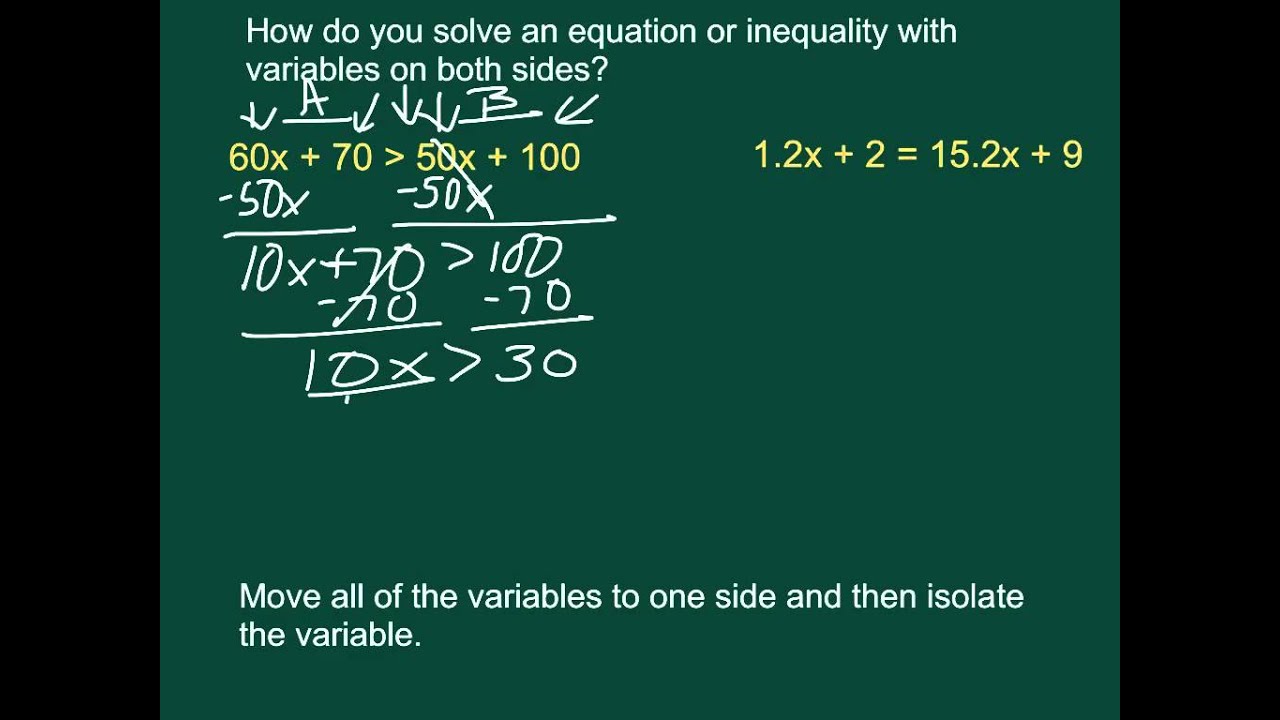 Equations and Inequalities with Variables on Both Sides - YouTube