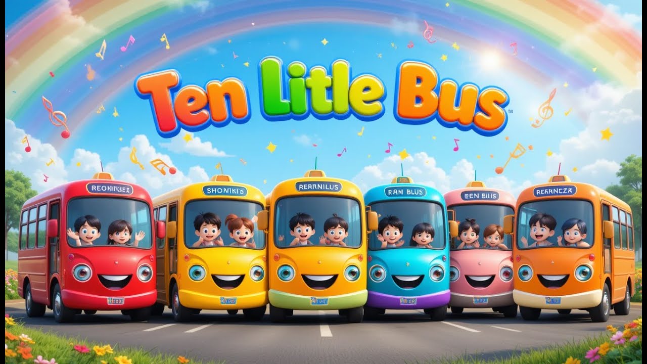 Ten Little Buses | Nursery Rhymes & Kids Songs | Panda World - YouTube
