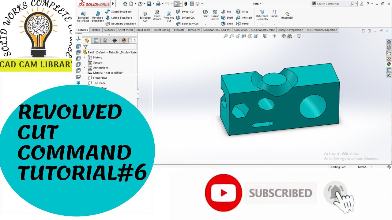 HOW TO USE REVOLVE CUT COMMAND||TUTORIAL# 6||SOLID WORKS|| [RCC] - YouTube