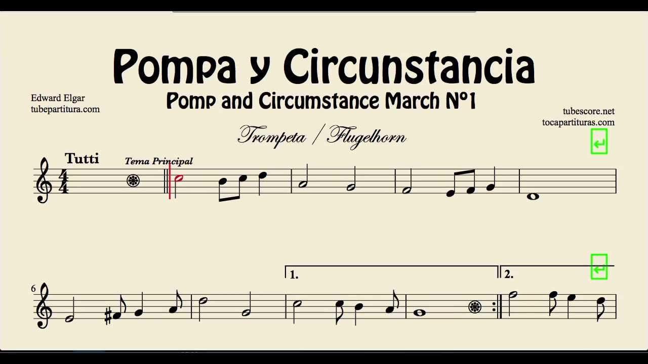 Pomp and Circunstance Sheet Music for Trumpet and Fluglehorn Pompa y ...