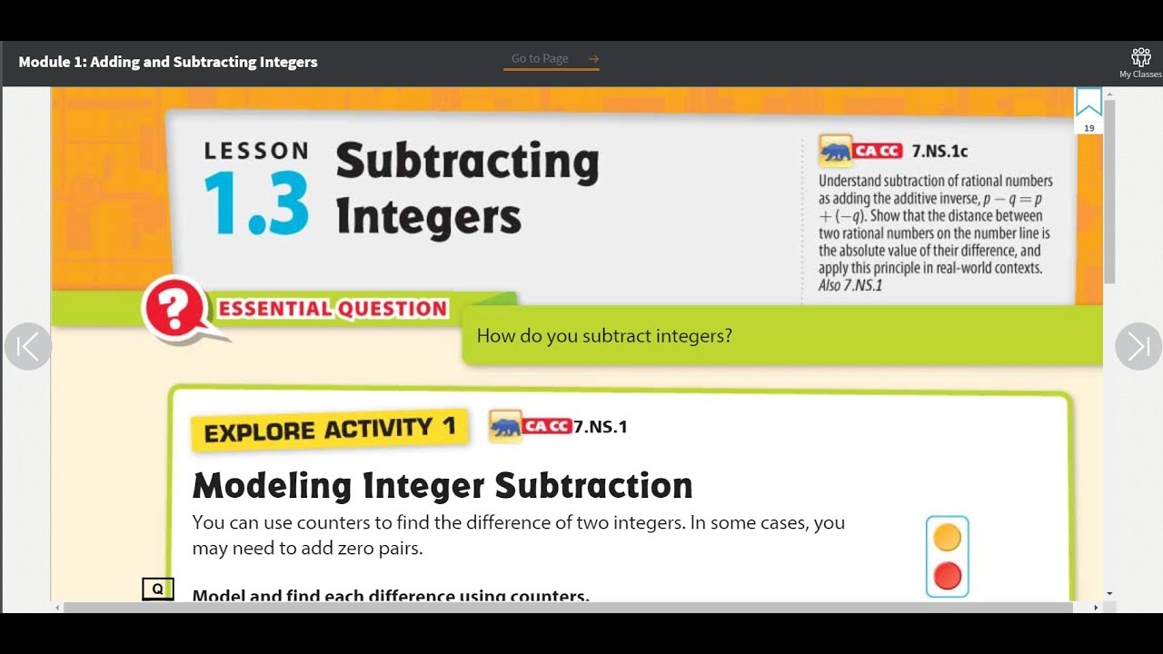 Subtracting Integers Lesson 1.3 - YouTube