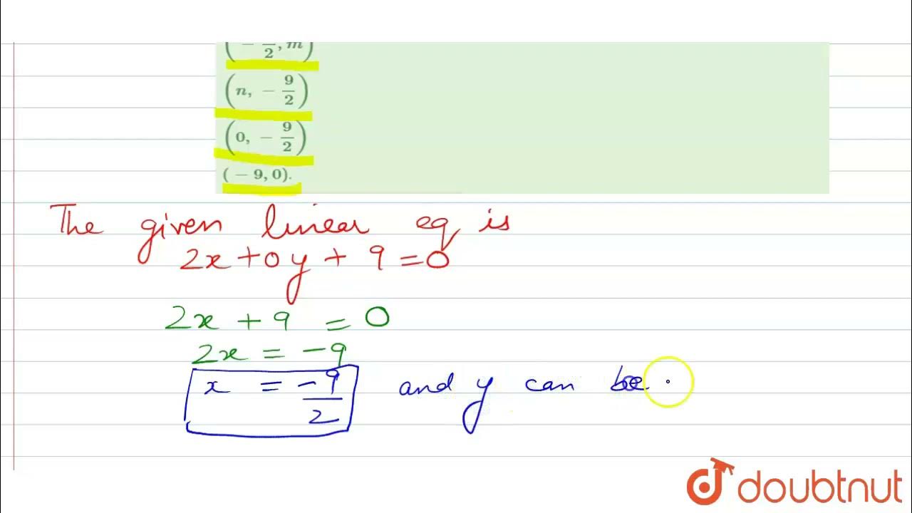 Any solution of the linear equation `2x + 0y + 9 = 0` in two variables | Class 11 Maths ...