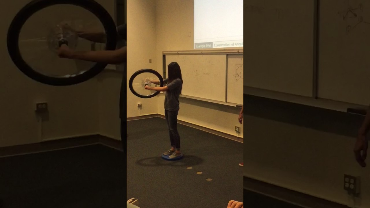 Angular momentum conservation experiment using a bike wheel - YouTube