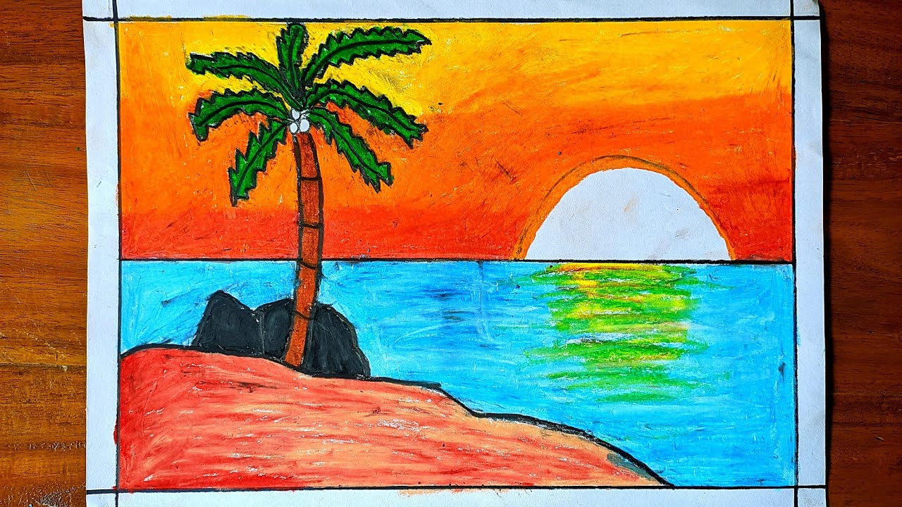 How to draw easy and beautiful sunset scanery.Easy nature scenery ...
