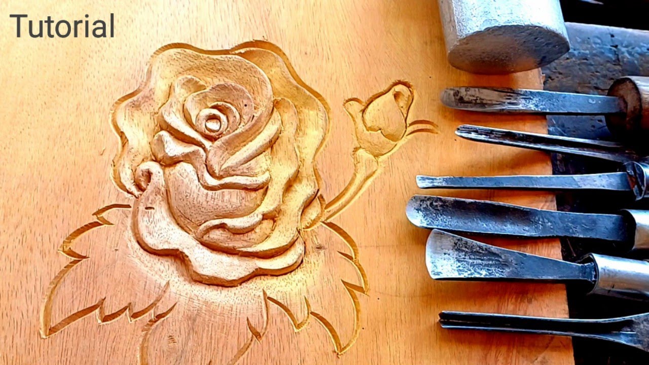 Wood carving - Rose flower making tutorial - YouTube