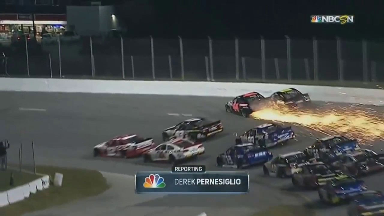 Nascar K&N Pro Series East 2017. New Smyrna Speedway. Restart Crash ...