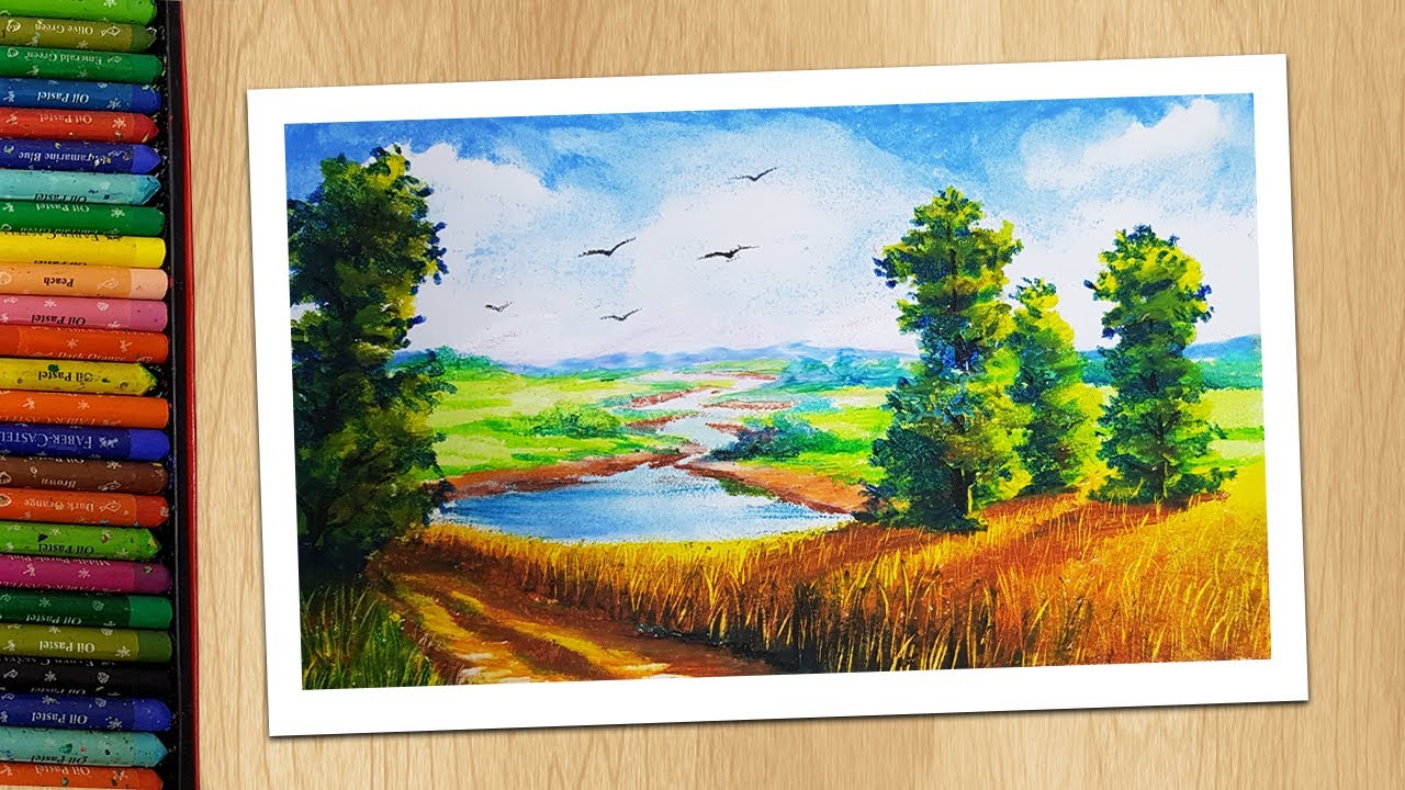 How To Draw a Scenery of Trees Using Oil Pastels | Drawing For ...