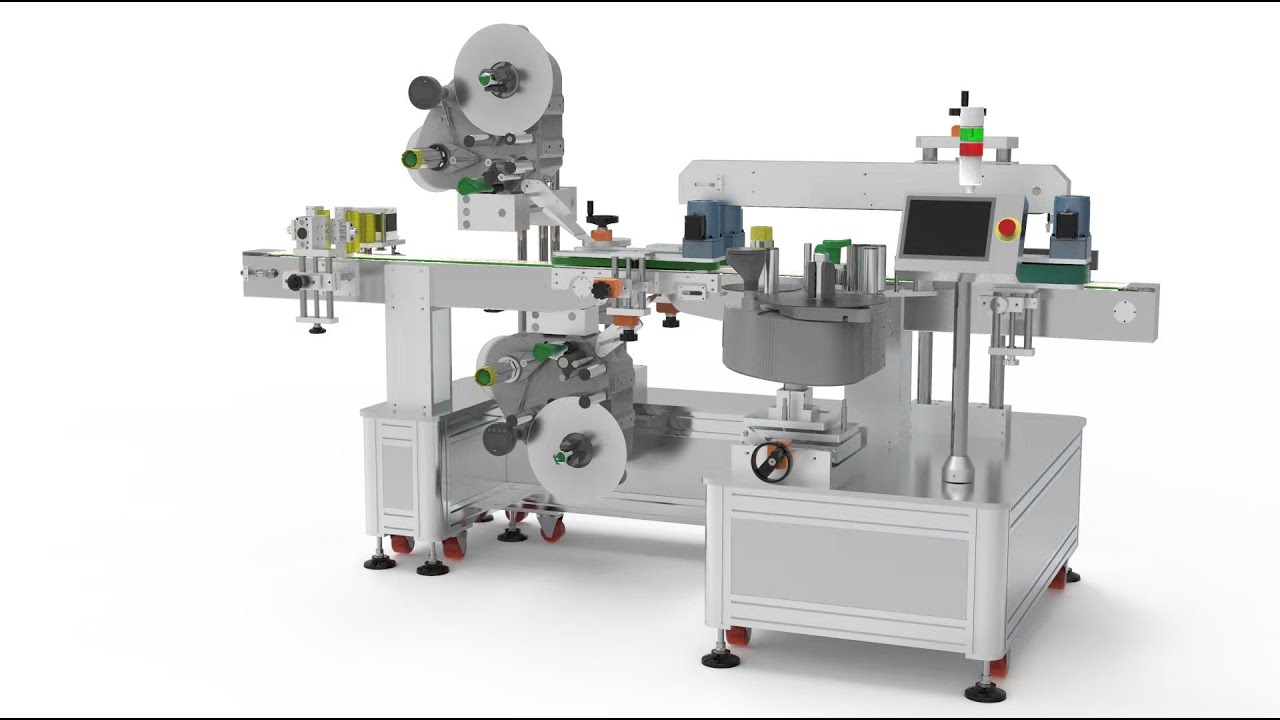 Auto round jars Top&botom&side three stickers labeling machine - YouTube