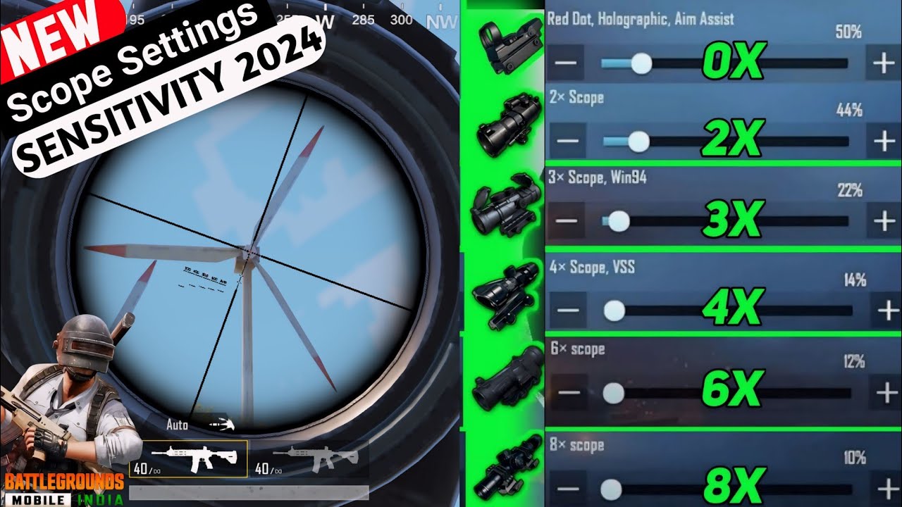 BGMI SCOPE SETTINGS 2X 3X 4X 6X 8X IN 2024😱| BGMI Scope Sensitivity ...