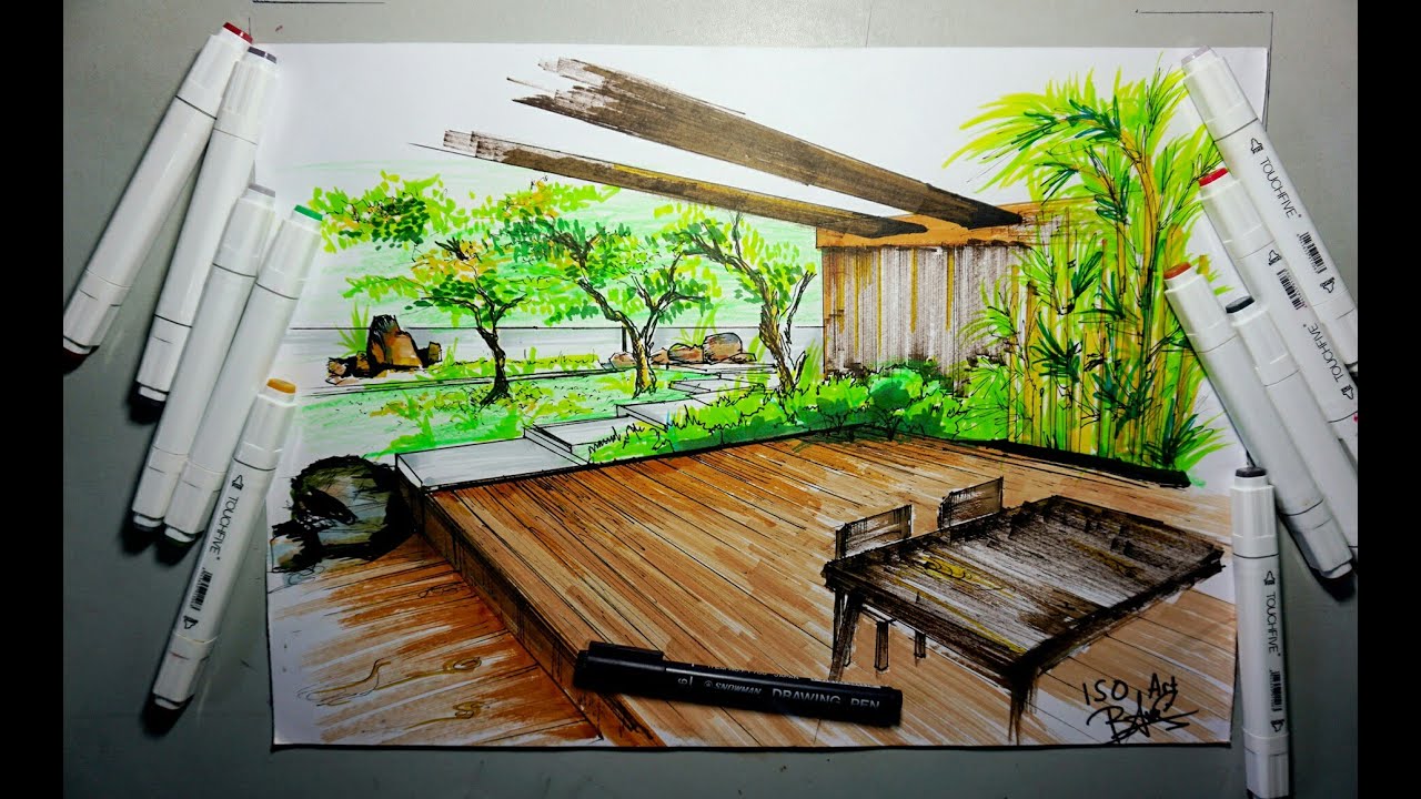 Menggambar Perspektif Halaman Rumah With Marker Finecolour Touchfive ...