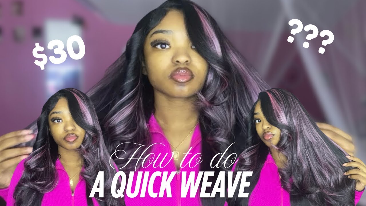 How to do a side part quick weave with pink highlights and budget ...