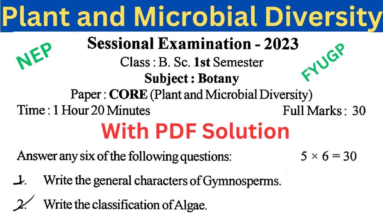 Bsc 1st sem botany sessional exam question paper 2023 | plant and ...