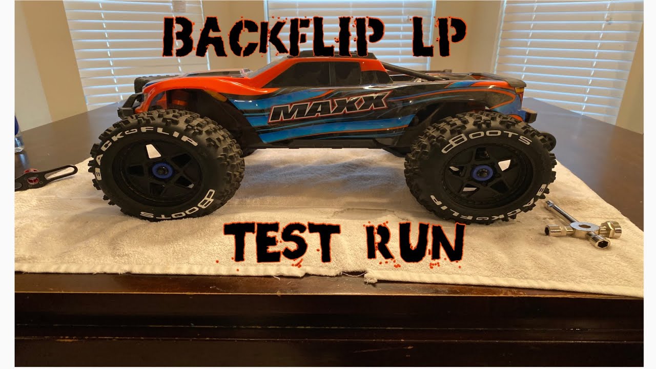 traxxas maxx on backflip LP wheels and tires - YouTube