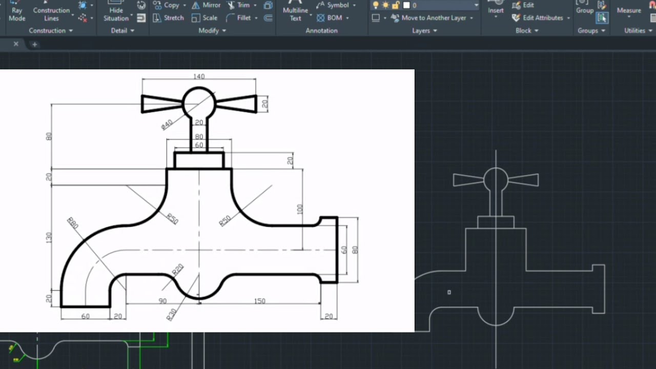 AUTOCAD'DE MUSLUK ÇİZİMİ / Örnek Model / Teknik Resim Dersi #autocad # ...