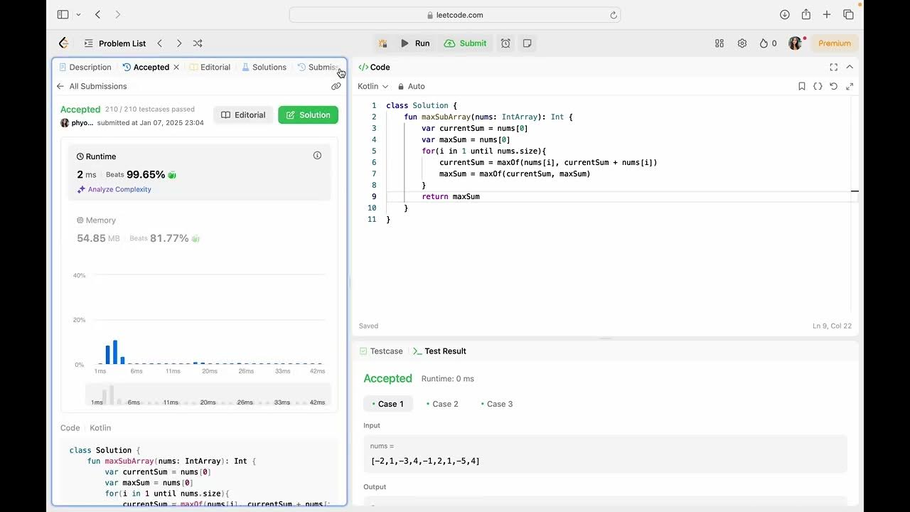 53. Maximum Subarray: leetcode solution in Kotlin - YouTube