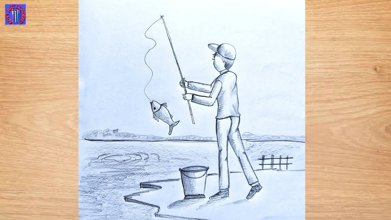 How to draw a boy fishing || pencil sketch drawing tutorial for ...
