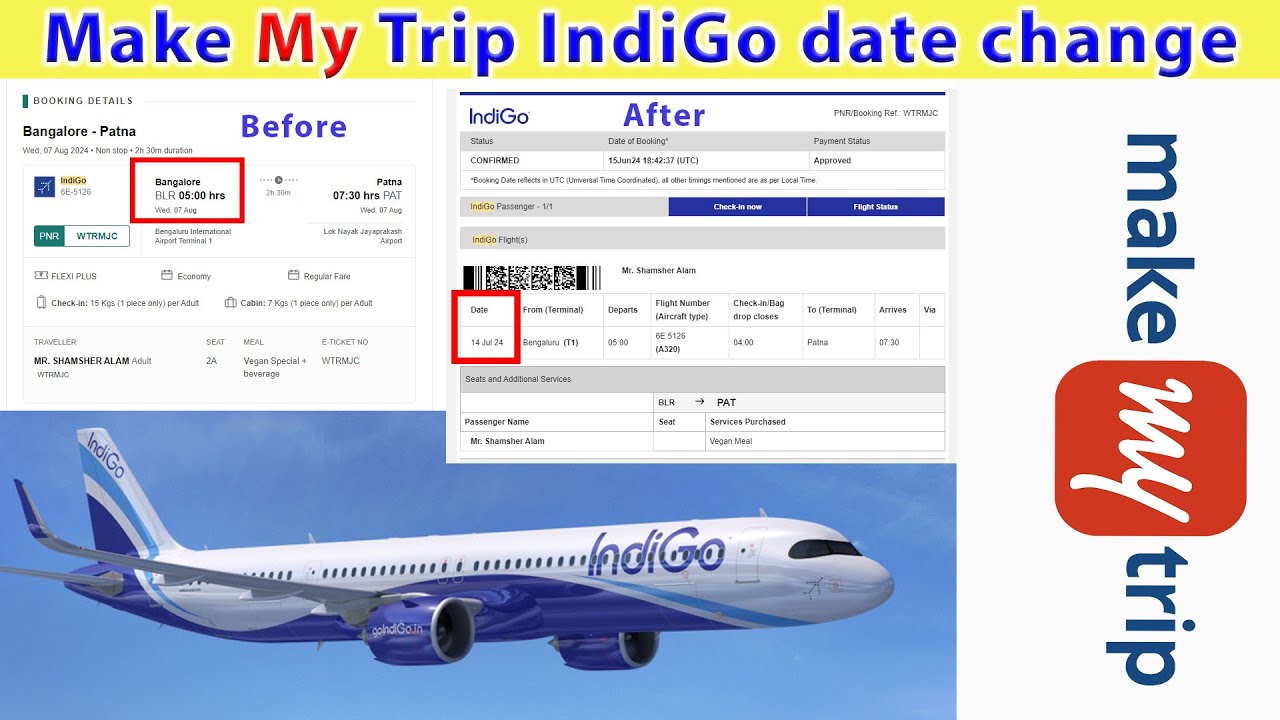 How to date change flight ticket by make my trip ! Make my trip se date ...