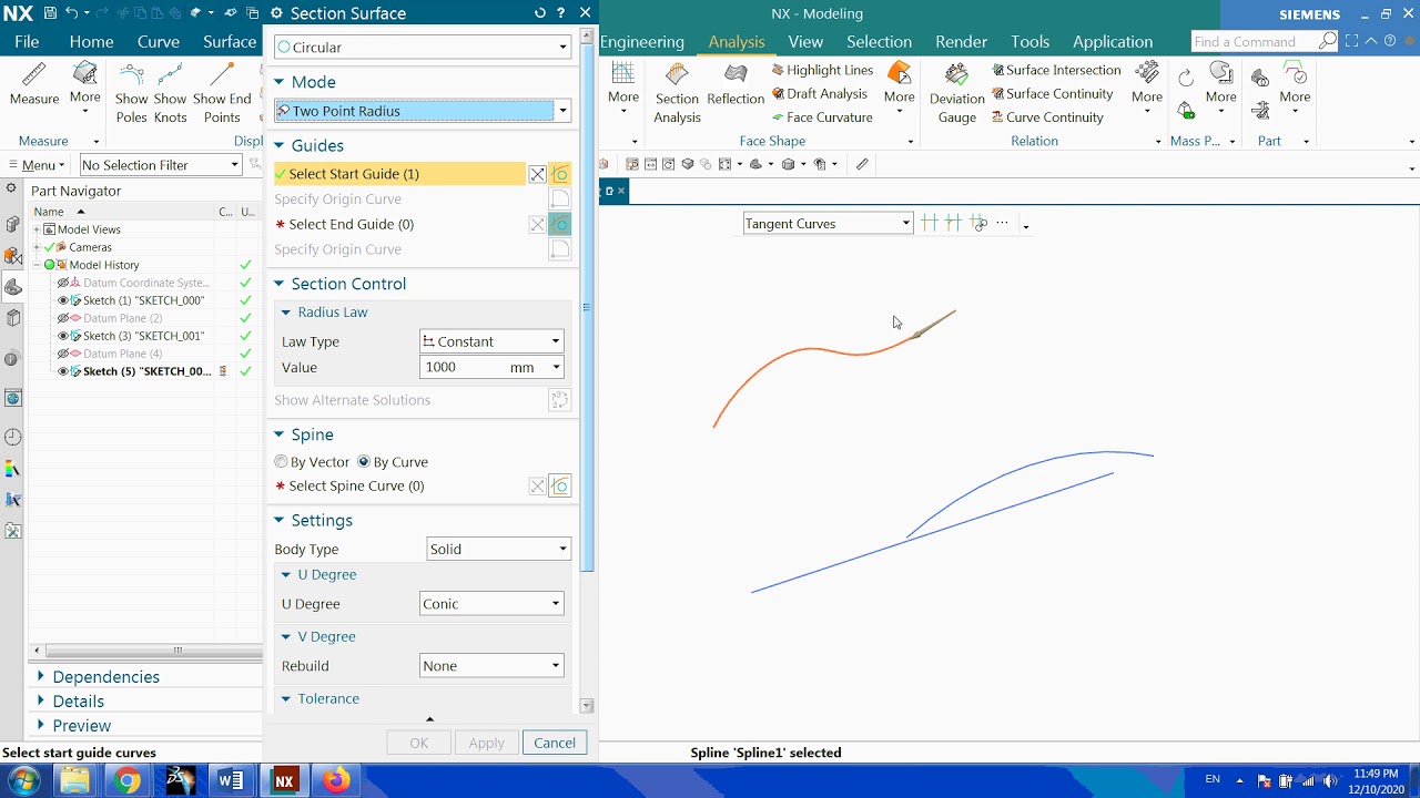 NX Section Surface Circular_Two Point Radius - YouTube