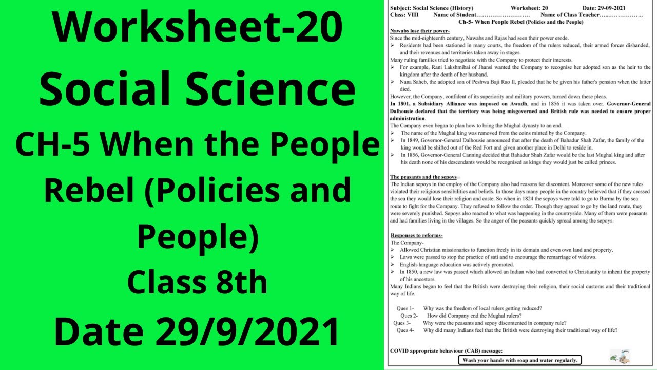 Worksheet 20 sst class 8 (29/9/21) English Medium/worksheet sst class 8 ...