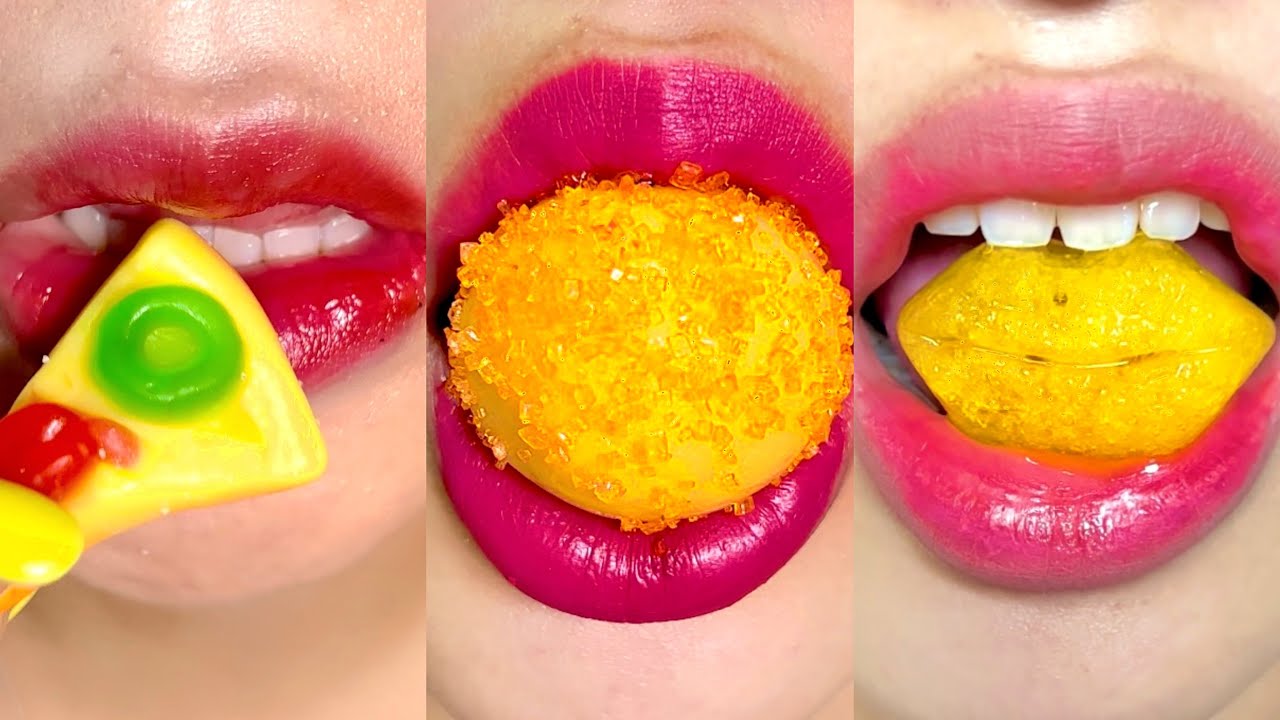 asmr YELLOW & ORANGE FOOD eating sounds EMOJI MUBANG 먹방 노랑 주황 음식 - YouTube