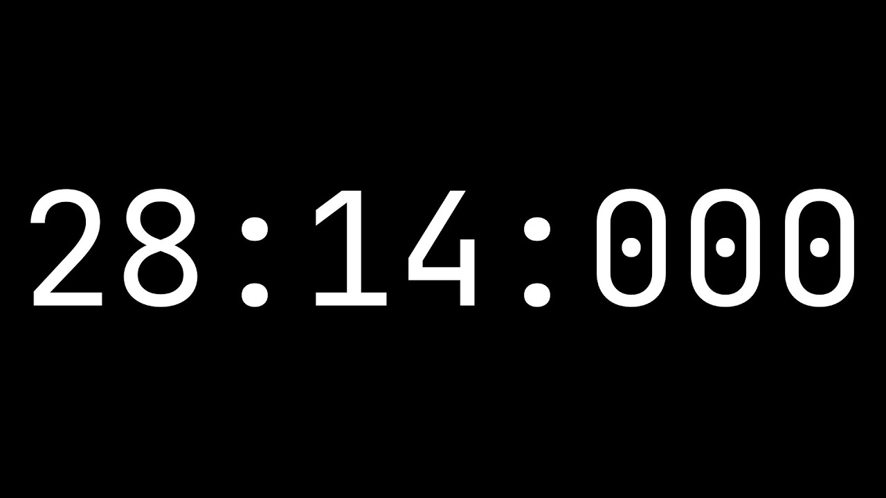 Countdown timer 28 minutes, 14 seconds [28:14:000] - White on black ...