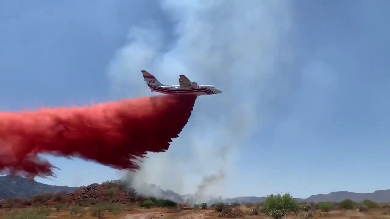 Firefighting DC10 Aerial Drop On Desert Fire - YouTube