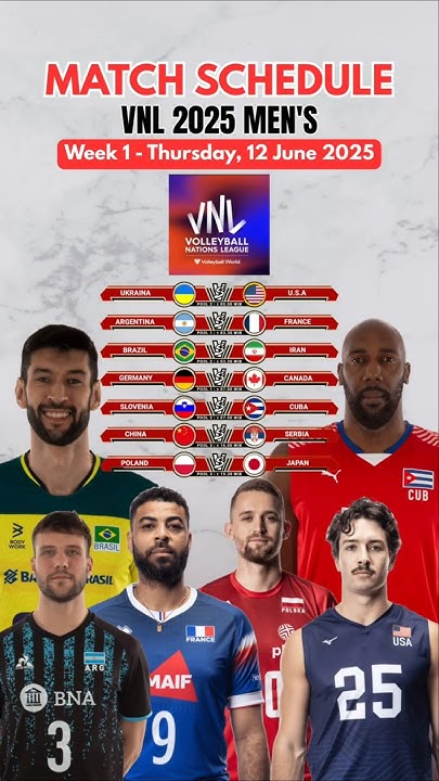 VNL 2025 MEN'S Schedule Thursday 12 June 2025 #vnl #vnl2025 #volleyballnationsleague #volleyball ...
