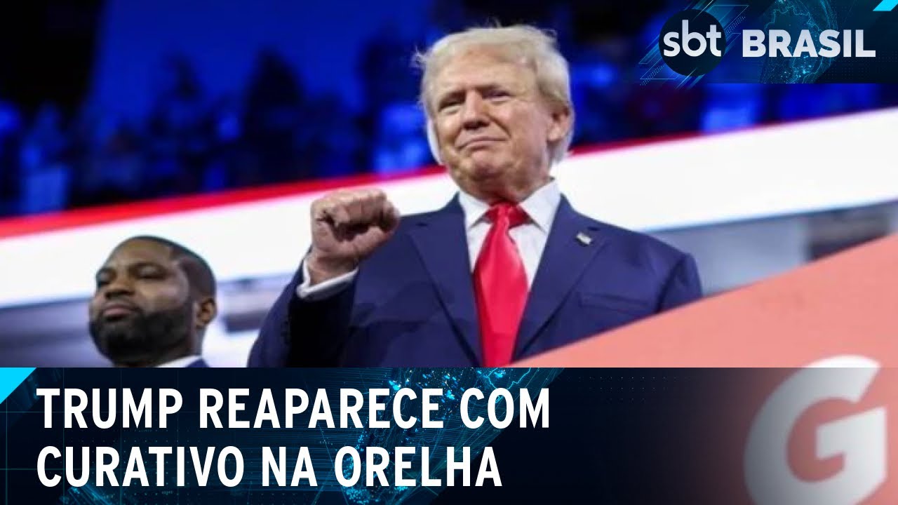 Com curativo na orelha, Trump faz primeira aparição pública após ...
