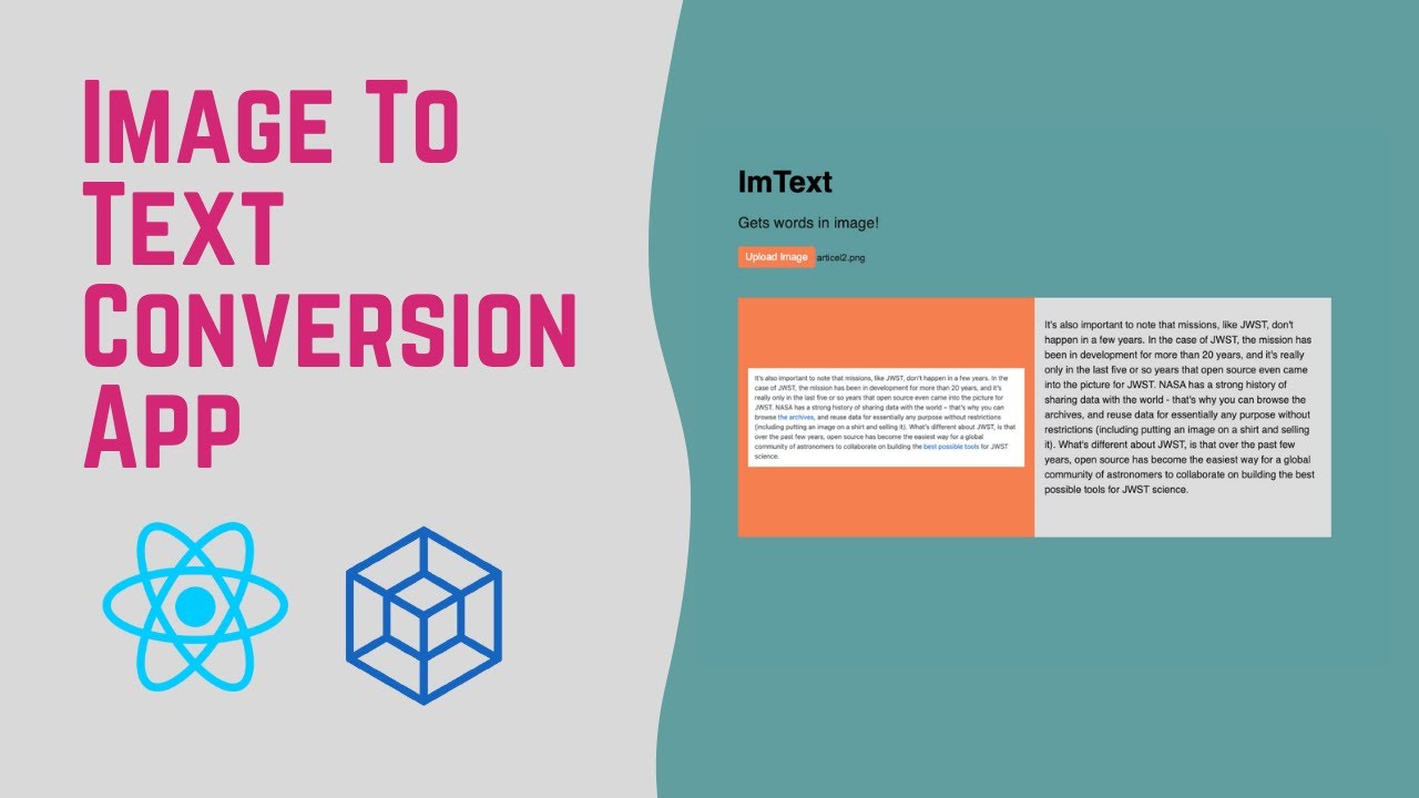 Image To Text Conversion App With React And Tesseract Js Youtube