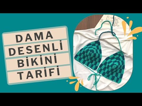 DAMA DESENLİ BİKİNİ | CROCHET CHECKERED BIKINI TOP [eng sub]