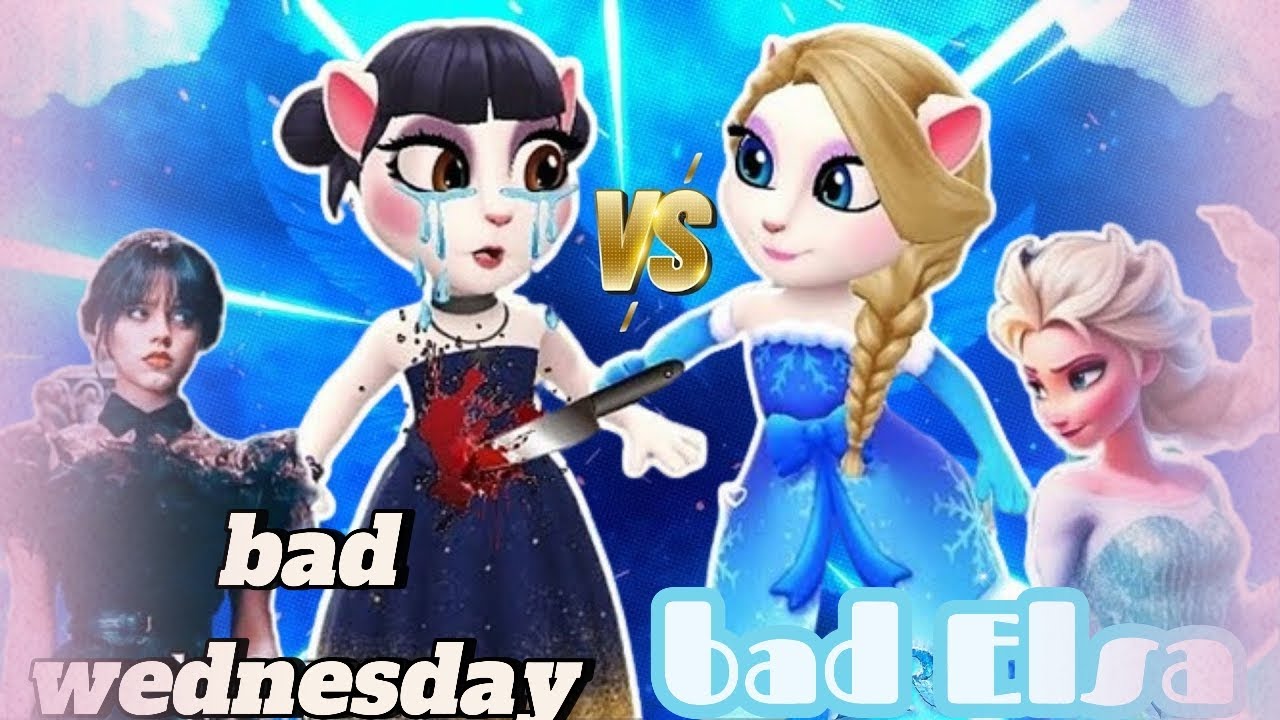 Bad Elsa 💙 vs Bad wednesday Addams 🖤. My Talking Angela 2 mega battle ...
