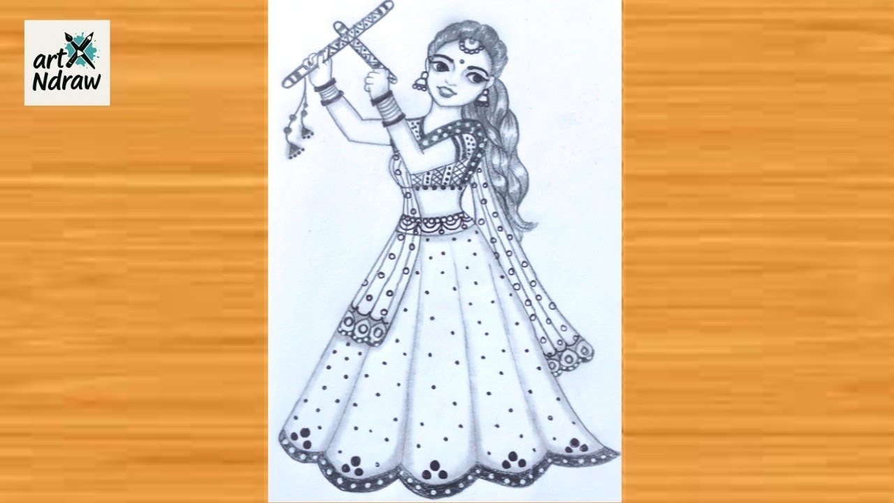Easy Garba Girl Drawing | Navratri Special Dandiya Drawing ️ Step by ...