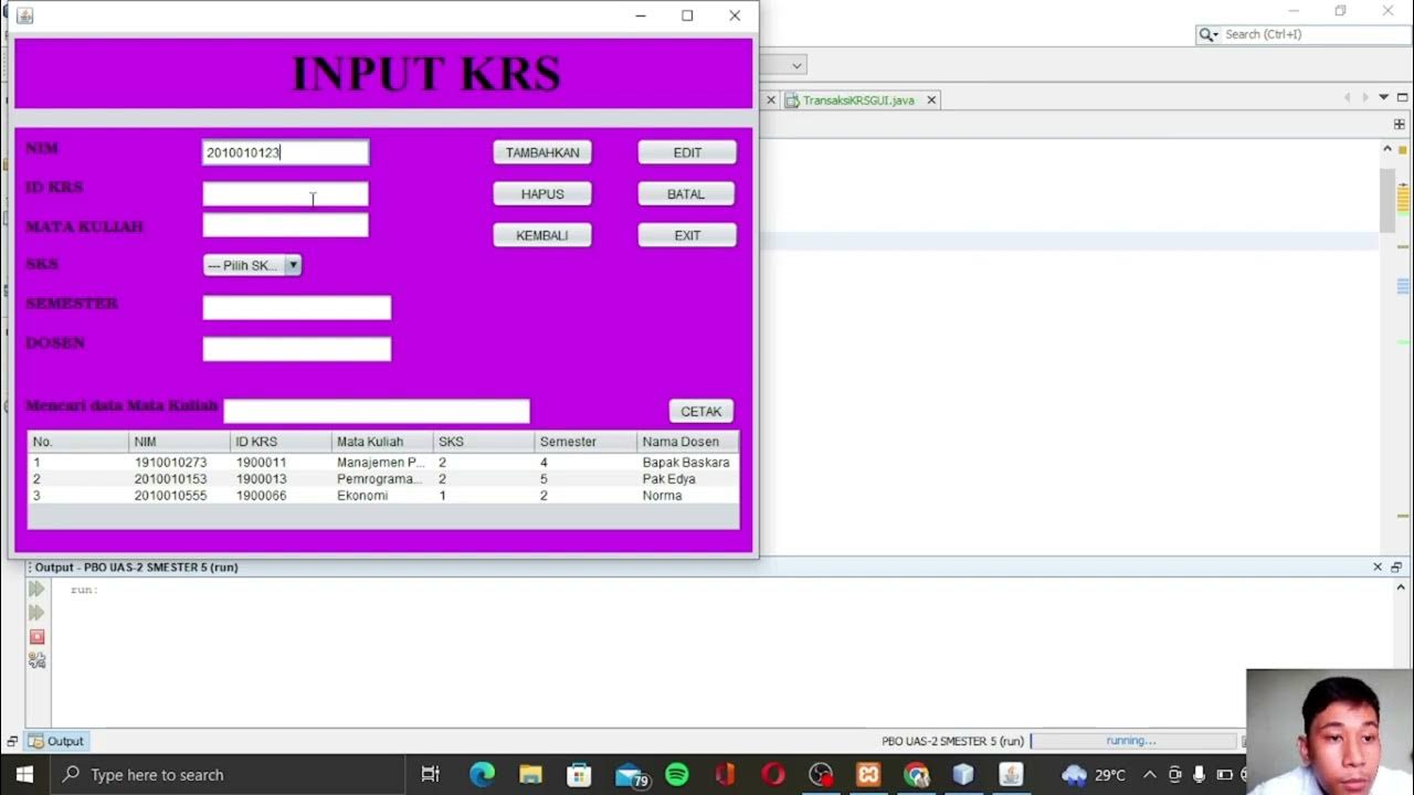 Aplikasi Pengelolaan KRS GUI - (Netbeans) - YouTube